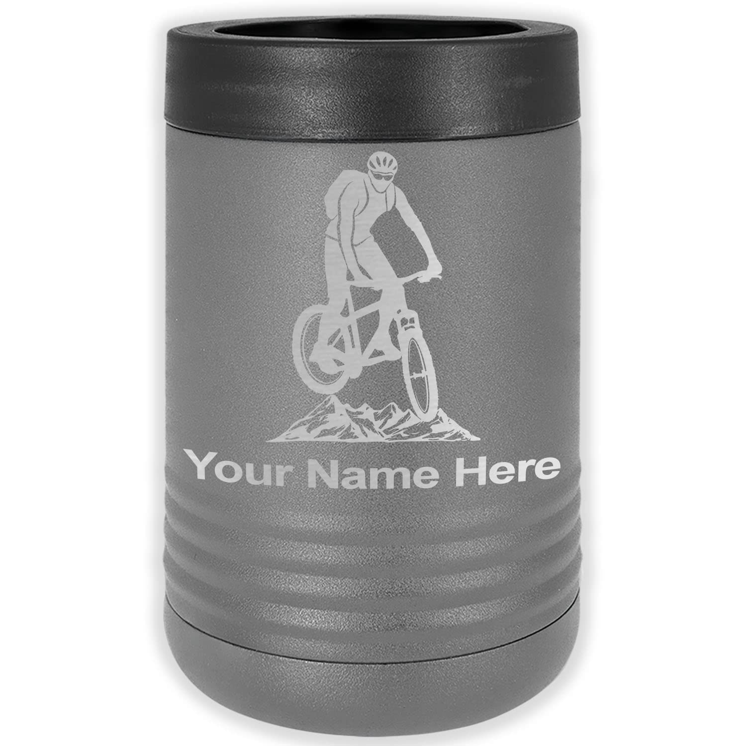 LaserGram Double Wall Insulated Beverage Can Holder, Mountain Bike, Personalized Engraving Included (Standard Can, Gray)