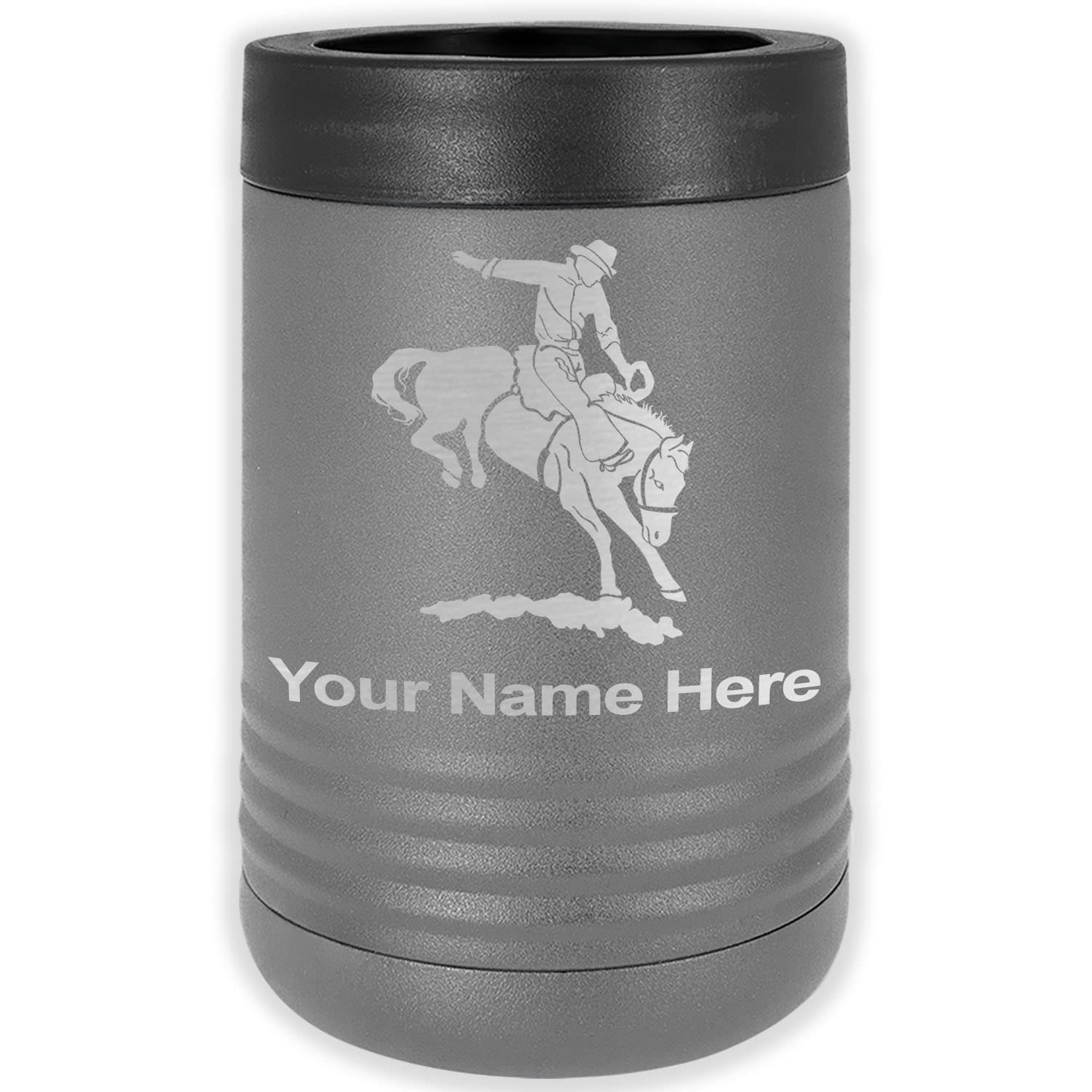 LaserGram Double Wall Insulated Beverage Can Holder, Bronco Rider, Personalized Engraving Included (Standard Can, Gray)