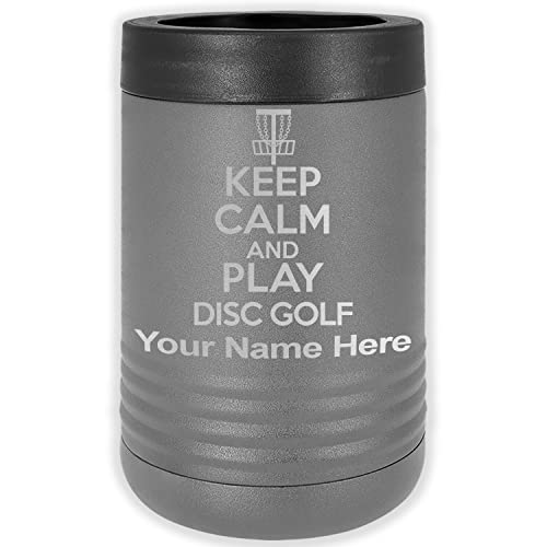 LaserGram Double Wall Insulated Beverage Can Holder, Keep Calm and Play Disc Golf, Personalized Engraving Included (Standard Can, Gray)