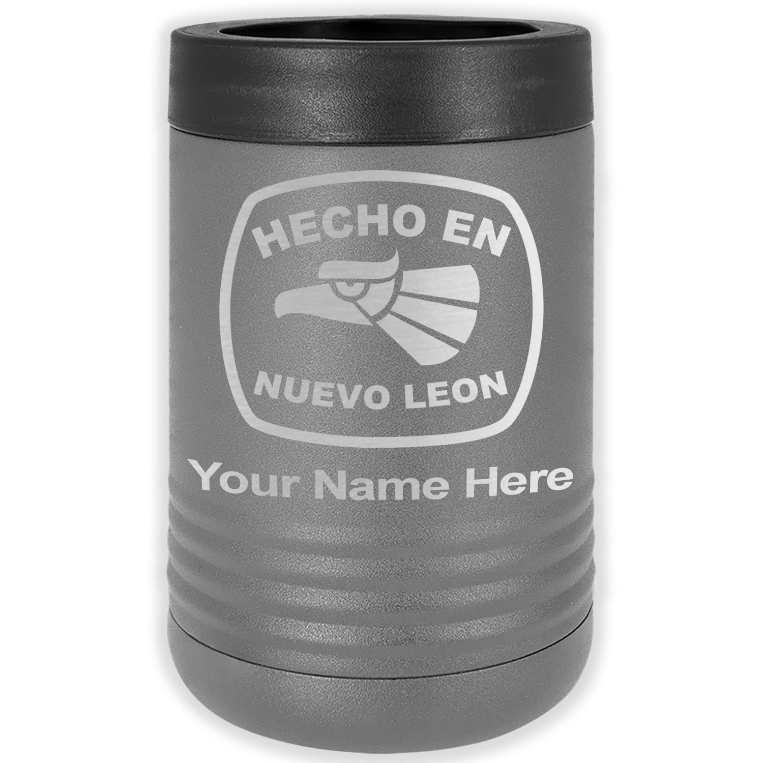 LaserGram Double Wall Insulated Beverage Can Holder, Hecho en Nuevo Leon, Personalized Engraving Included (Standard Can, Gray)