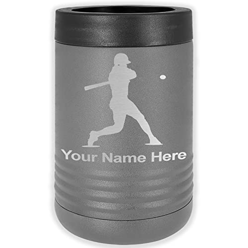 LaserGram Double Wall Insulated Beverage Can Holder, Baseball Player 3, Personalized Engraving Included (Standard Can, Gray)