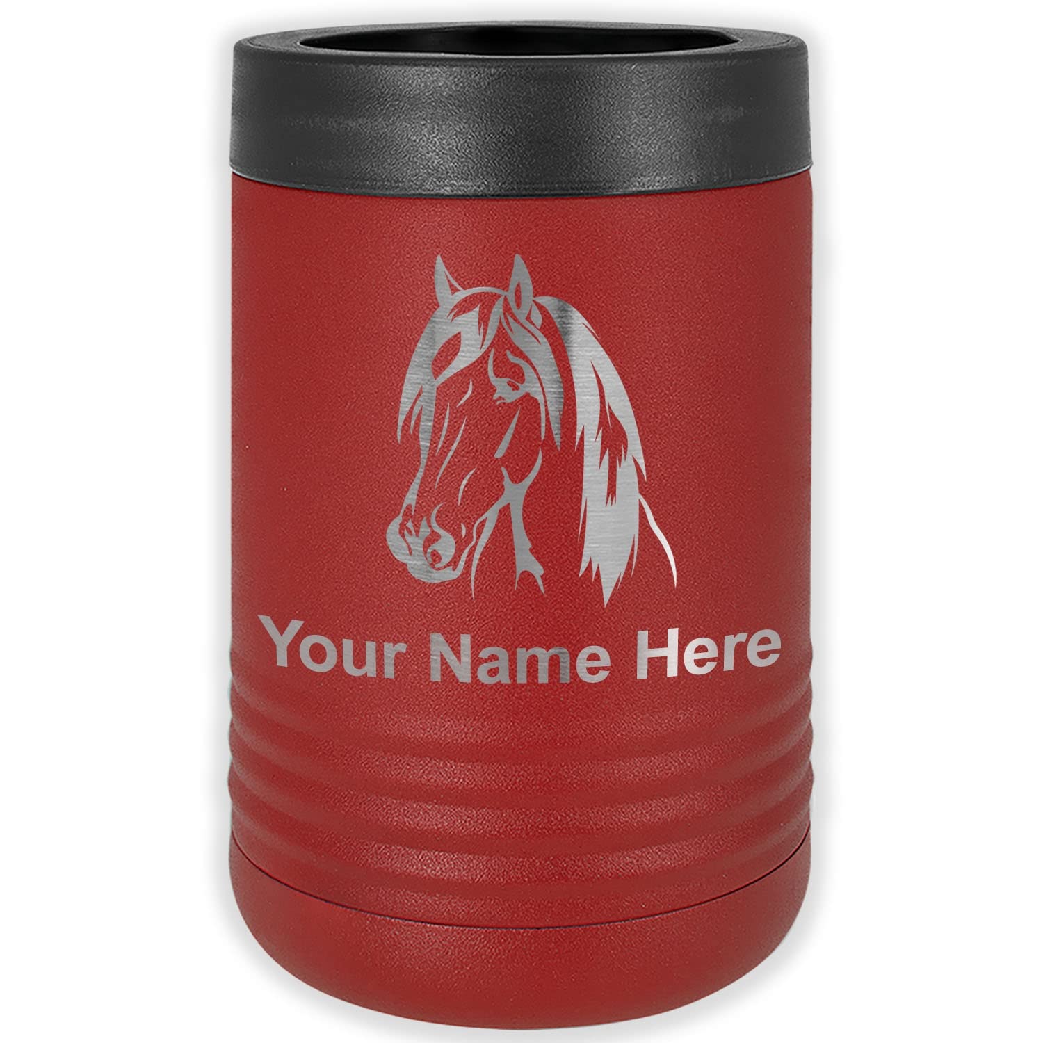 LaserGram Double Wall Insulated Beverage Can Holder, Horse Head 1, Personalized Engraving Included (Standard Can, Maroon)