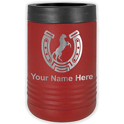 LaserGram Double Wall Insulated Beverage Can Holder, Horseshoe with Horse, Personalized Engraving Included (Standard Can, Maroon)