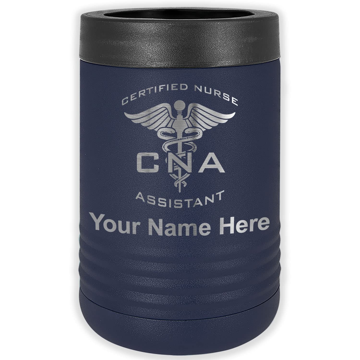 LaserGram Double Wall Insulated Beverage Can Holder, CNA Certified Nurse Assistant, Personalized Engraving Included (Standard Can, Navy Blue)