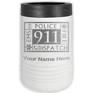 lasergram double wall insulated beverage can holder, emergency dispatcher 911, personalized engraving included (standard can, white)