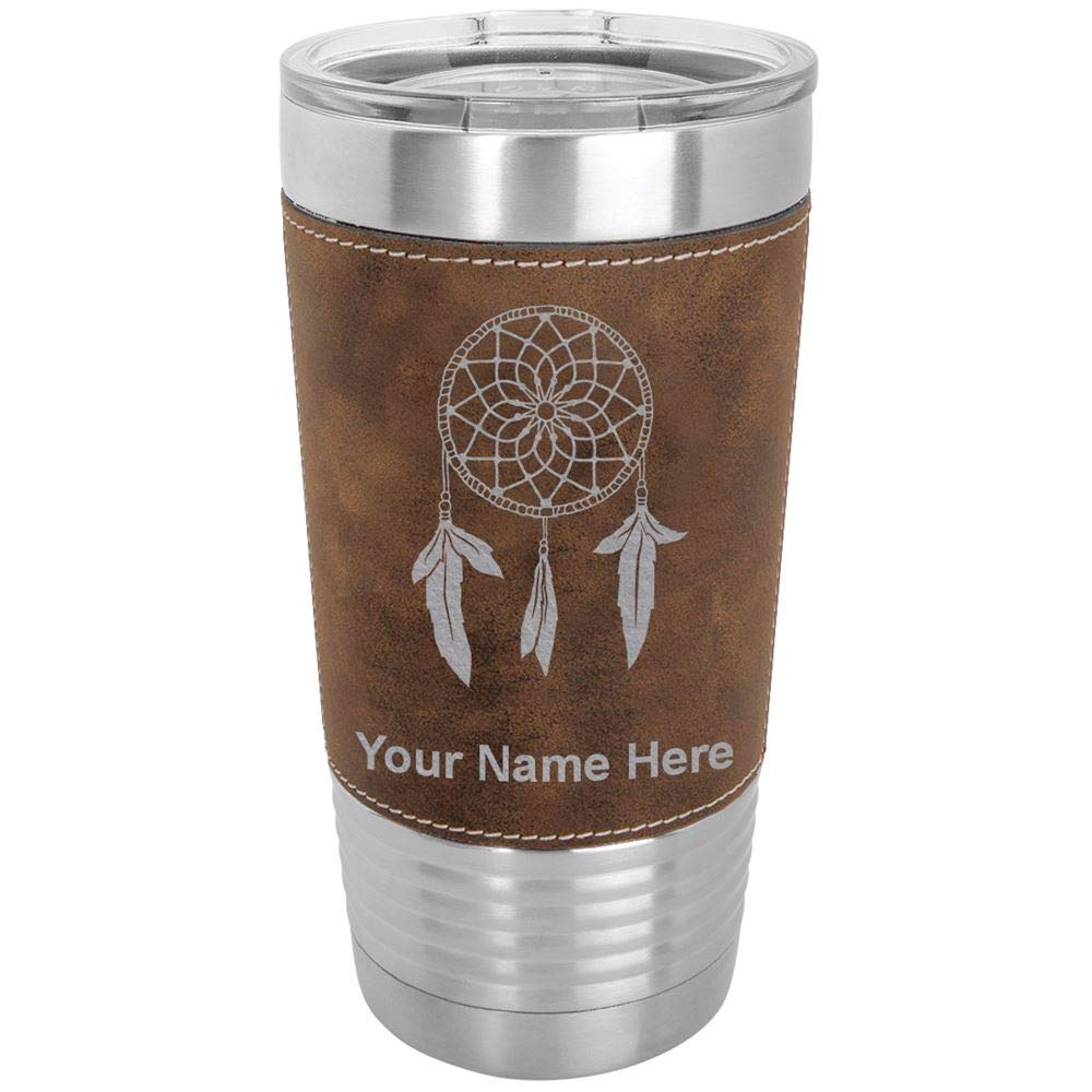 LaserGram 20oz Vacuum Insulated Tumbler Mug, Dream Catcher, Personalized Engraving Included (Faux Leather, Rustic)