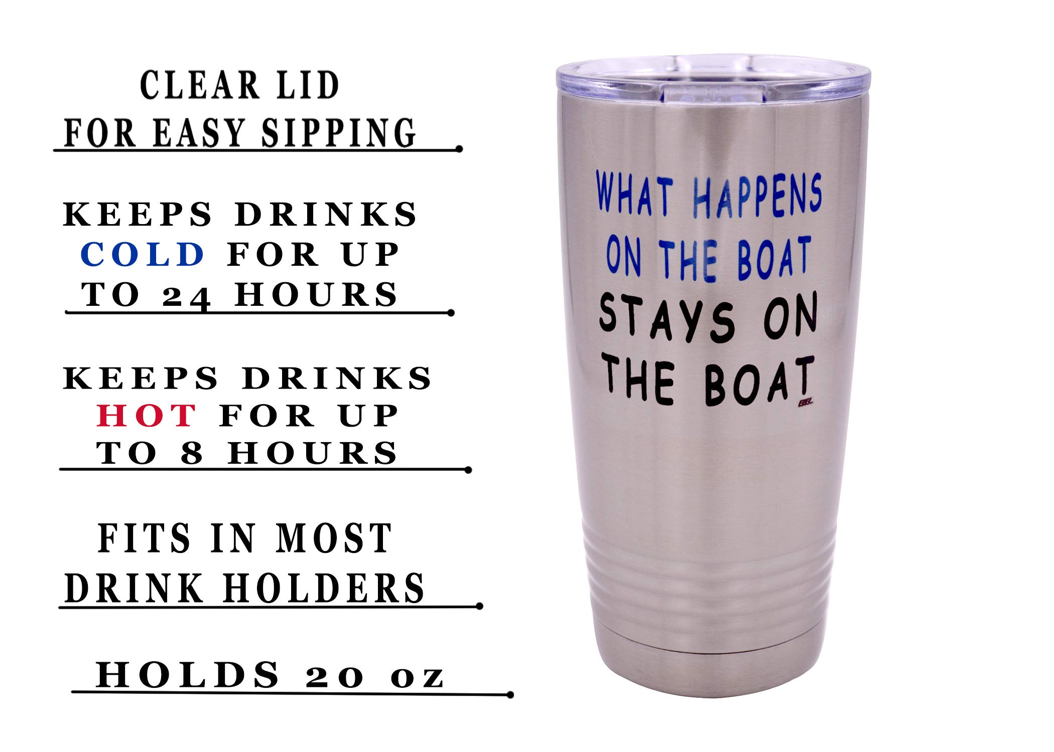 Rogue River Tactical Large Funny Fishing 20 Ounce Travel Tumbler Mug Cup w/Lid What Happens on The Boat Stays On The Boat Fishing Gift Fish