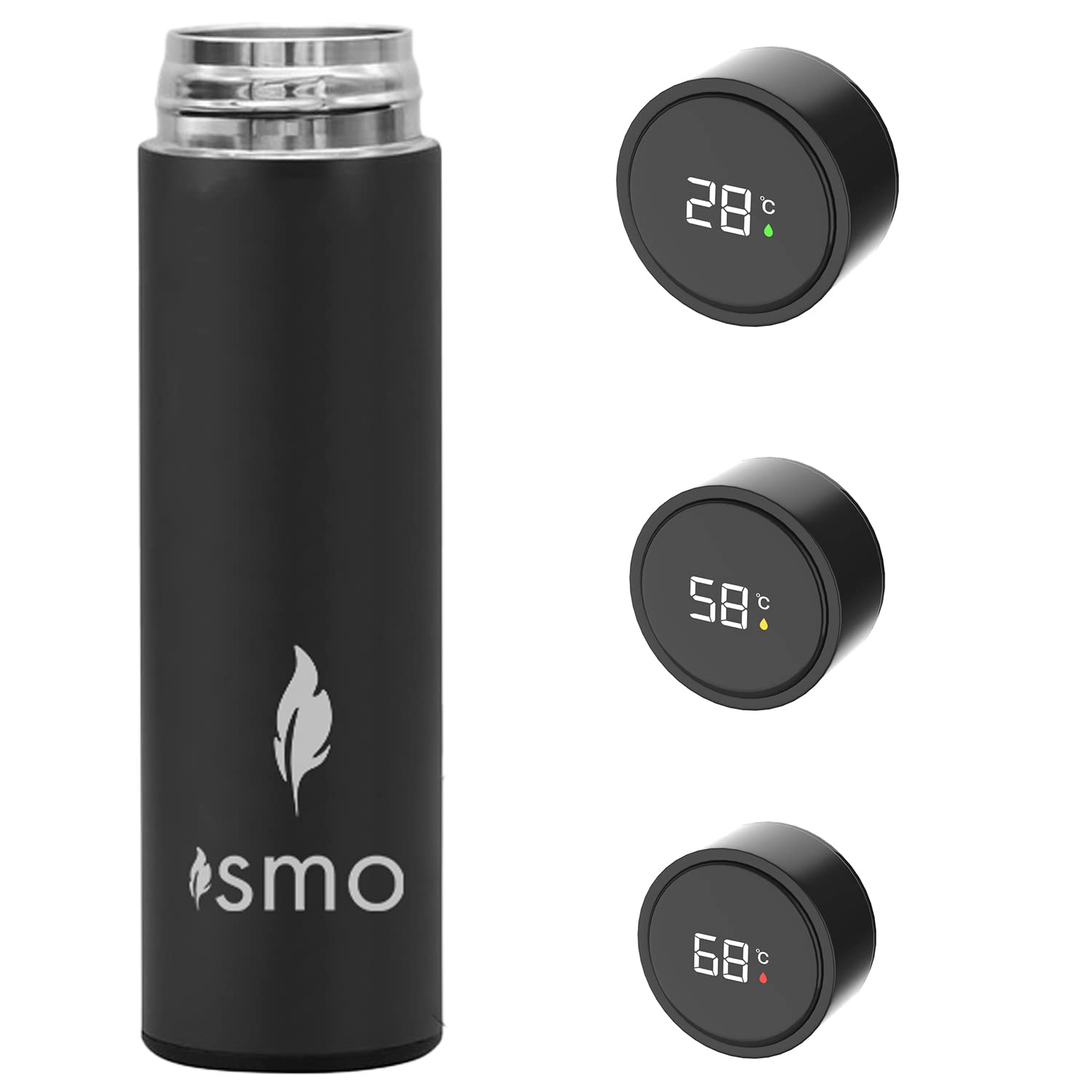 ISMO Smart Insulated Mug - Smart Sensing Intelligent Display - 500 ml Stainless Steel Insulated Tea Infuser Tumbler for Loose Leaf Tea, Iced Coffee and Fruit-Infused Water (17oz.) (Black)