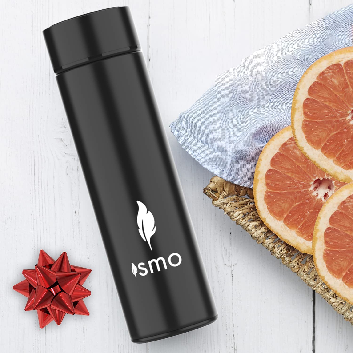 ISMO Smart Insulated Mug - Smart Sensing Intelligent Display - 500 ml Stainless Steel Insulated Tea Infuser Tumbler for Loose Leaf Tea, Iced Coffee and Fruit-Infused Water (17oz.) (Black)