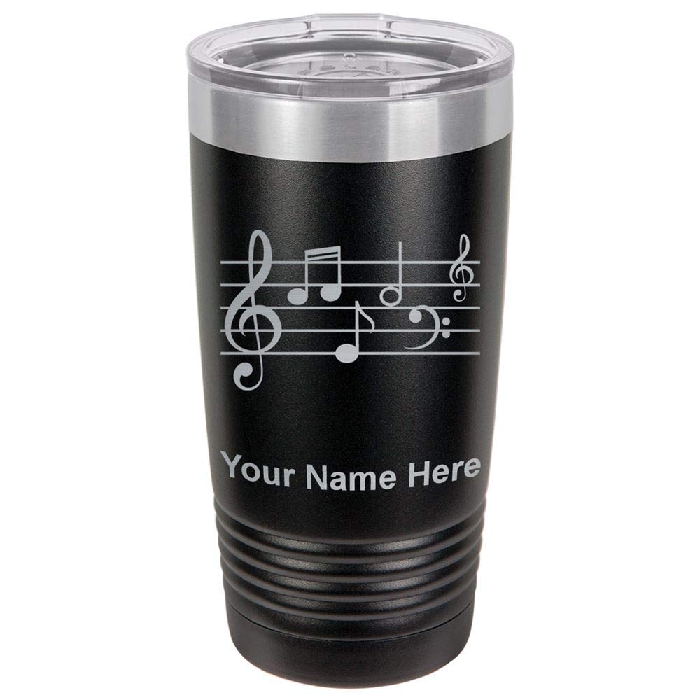 LaserGram 20oz Vacuum Insulated Tumbler Mug, Music Staff, Personalized Engraving Included (Black)