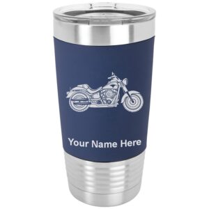 lasergram 20oz vacuum insulated tumbler mug, motorcycle, personalized engraving included (silicone grip, navy blue)