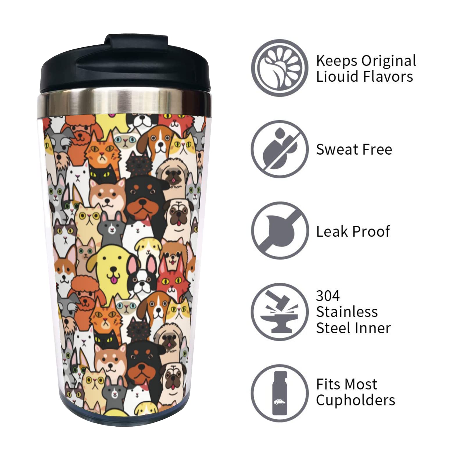 Yipaidel Dogs and Cats Faces Travel Coffee Cup for Women, Stainless Steel Mug for Birthday Mother's Day Gift 14 OZ