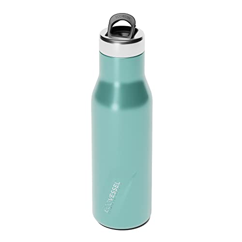 EcoVessel Aspen Stainless Steel Water Bottle with Insulated Lid, Metal Water Bottle with Rubber Non-Slip Base. Wine Tumbler Reusable Water Bottle - 16oz (Aqua Jade)