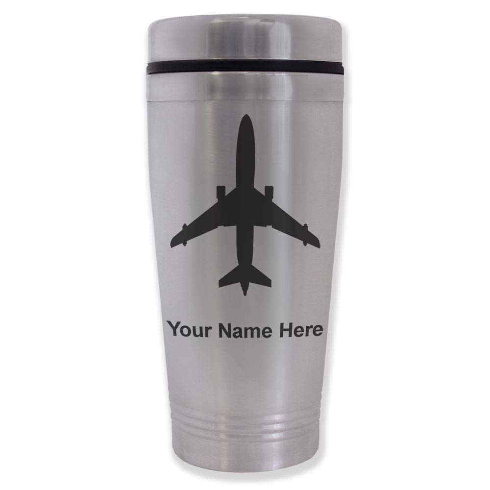 LaserGram 16oz Commuter Mug, Jet Airplane, Personalized Engraving Included