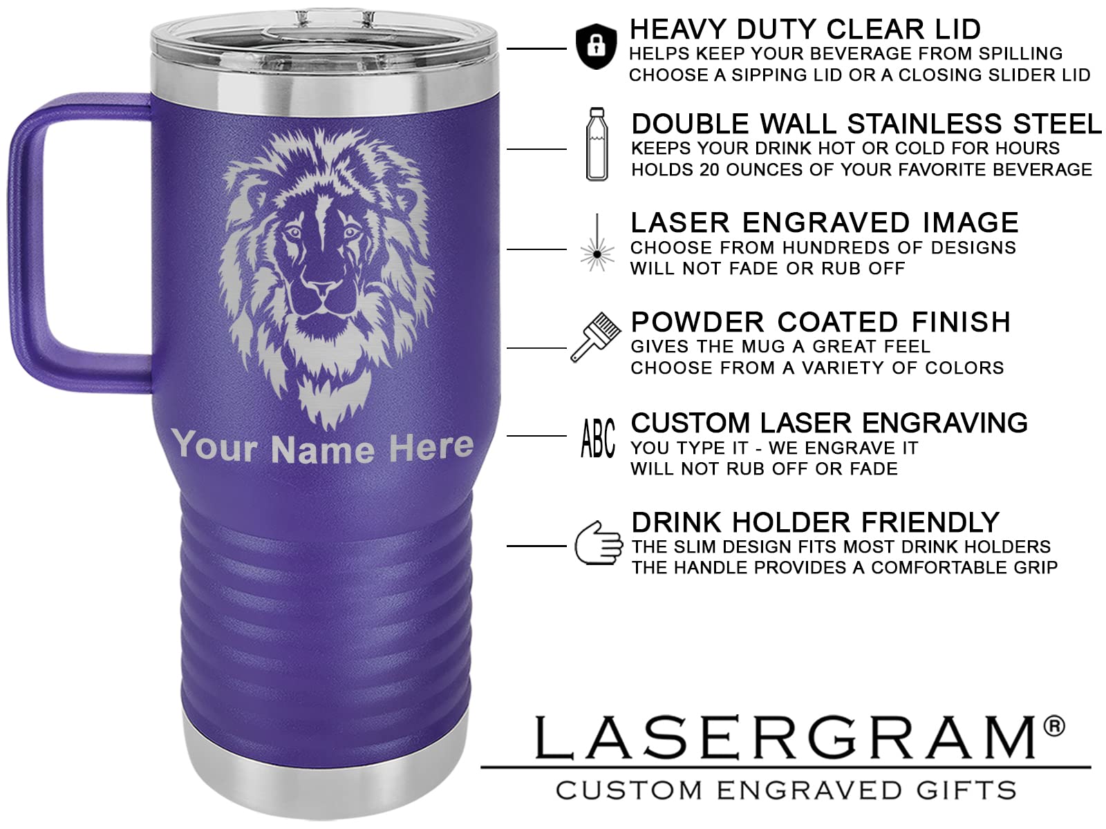 LaserGram 20oz Vacuum Insulated Travel Mug with Handle, NP Nurse Practitioner, Personalized Engraving Included (Dark Purple)