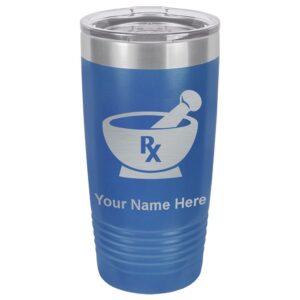 lasergram 20oz vacuum insulated tumbler mug, rx pharmacy symbol, personalized engraving included (dark blue)