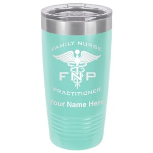 lasergram 20oz vacuum insulated tumbler mug, fnp family nurse practitioner, personalized engraving included (teal)