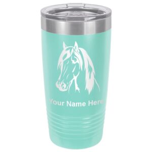 lasergram 20oz vacuum insulated tumbler mug, horse head 1, personalized engraving included (teal)