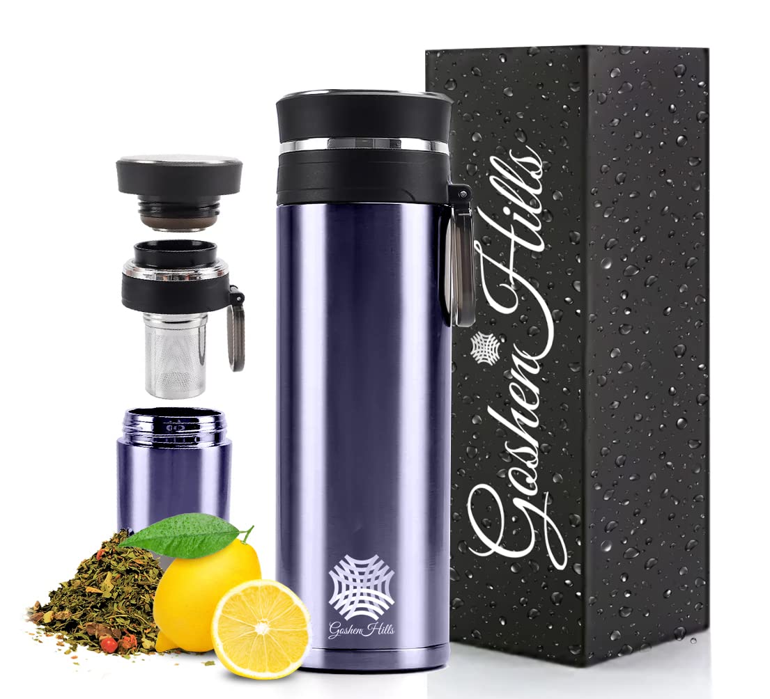 Stainless Steel Insulated Double Wall Leak Proof Tumbler Vacuum Flask with Flavor Infuser BPA Free 17.5 oz (Dark Blue)