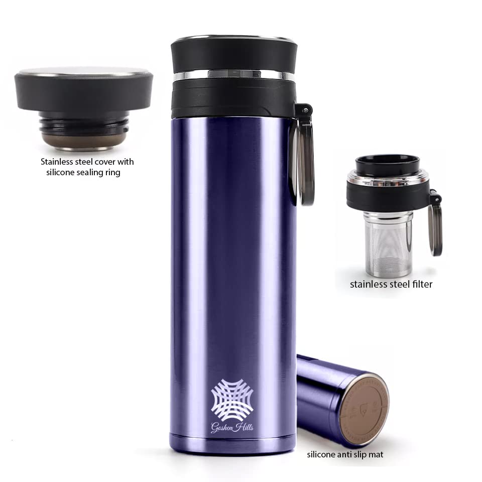 Stainless Steel Insulated Double Wall Leak Proof Tumbler Vacuum Flask with Flavor Infuser BPA Free 17.5 oz (Dark Blue)