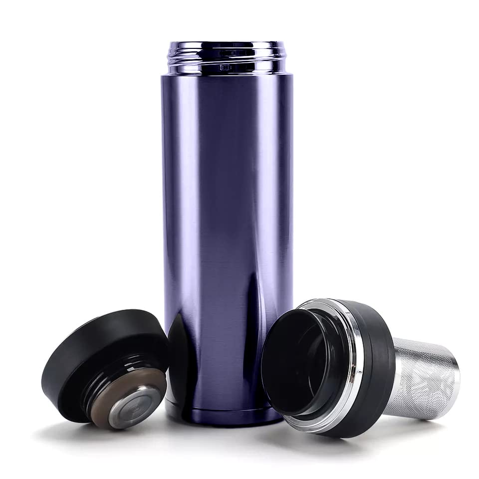 Stainless Steel Insulated Double Wall Leak Proof Tumbler Vacuum Flask with Flavor Infuser BPA Free 17.5 oz (Dark Blue)