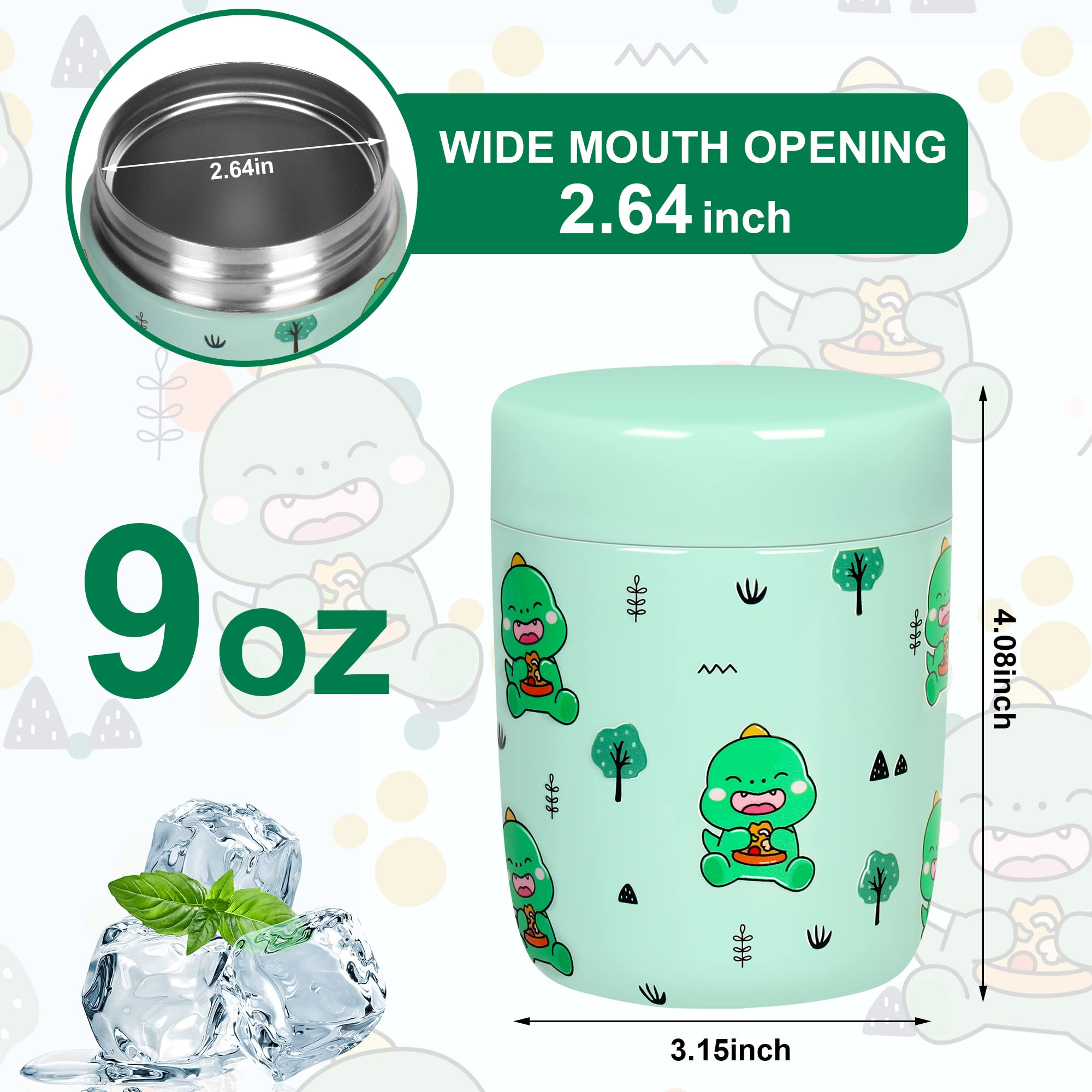 Spoilu Insulated Food Container for Kids- 9 Oz, Insulated Food Jar for Hot & Cold Food, Kids Lunch Insulated Stainless Steel Wide Mouth Jar, Leakproof Soup Container, Green