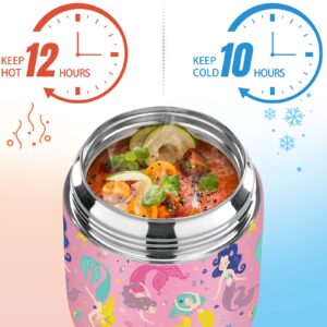 Healthlif 17oz Thermo for Hot Food, Vacuum Soup Thermo Small Kids Hot Food Container with Spoon, Stainless Steel Lunch Box Insulated Food Jar Leak Proof Soup Thermo for Adult Kids（Pink）