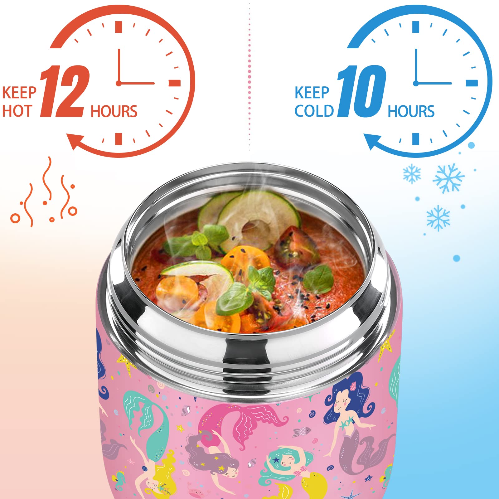 Healthlif 17oz Thermo for Hot Food, Vacuum Soup Thermo Small Kids Hot Food Container with Spoon, Stainless Steel Lunch Box Insulated Food Jar Leak Proof Soup Thermo for Adult Kids（Pink）