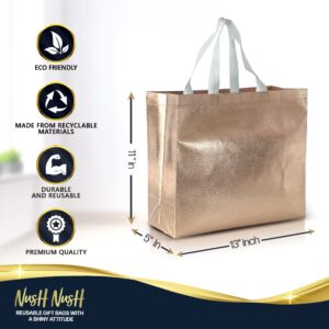 Nush Nush 15 Gift Bags Luxury Mix Color Set - 5 Rose Gold, 5 Silver, 5 Gold Reusable Gift Bags With White Handles - Ideal As Christmas Gift Bags, Goodie Bags, Birthday Gift Bags - 13Wx5Dx11H Size