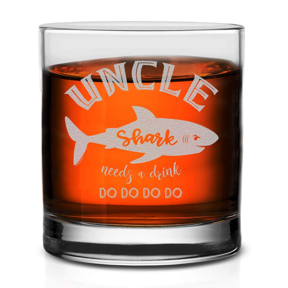 Veracco Uncle Shark Needs a Drink Whiskey Glass Funny BirthdayGifts Fathers Day For Uncle New Dad Father (Clear, Glass)