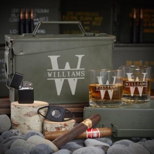 Custom 30 Cal Ammo Box and Whiskey Glasses Gift Set (Personalized Product)