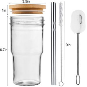 Haundry 4 Pack Glass Cups with Lids and Straws, 22 oz Boba Cups with Bamboo Lids, Reusable Drinking Glasses Set for Smoothies, Juice, Bubble Tea