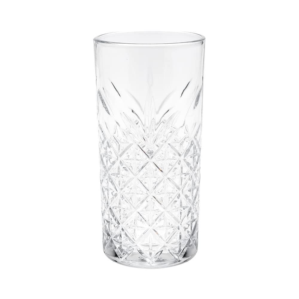 Restaurantware Timeless 15 Ounce Tall Beverage Glasses Set of 6 Etched Drinking Glasses - Dishwasher-Safe Chip-Resistant Clear Glass Water Glasses Lead-Free For All Types Of Drinks