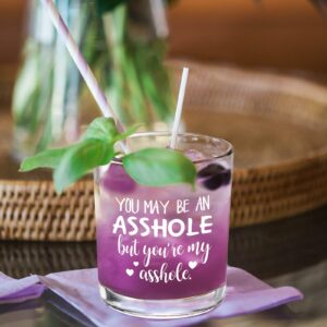 DAZLUTE You May Be an Asshole But You’re My Asshole Whiskey Glass, Funny Valentine's Day Gifts Fiance Gifts for Men Husband Fiance Him Mr Boyfriend Couples, Gag Gifts for Birthday Anniversary, 10 Oz