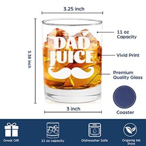 Dad Juice Funny Whiskey Glass Gift for Dad - Novelty Birthday, Fathers Day, Christmas Gift for Dad, Unique Dad Christmas Gift from Daughter, Son, Wife, Kids, Cool Present Ideas for Family Dad, 11 oz