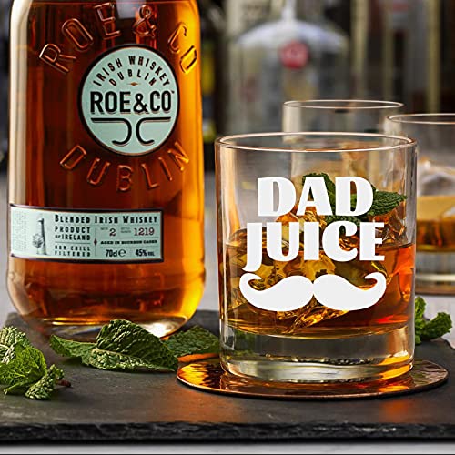 Dad Juice Funny Whiskey Glass Gift for Dad - Novelty Birthday, Fathers Day, Christmas Gift for Dad, Unique Dad Christmas Gift from Daughter, Son, Wife, Kids, Cool Present Ideas for Family Dad, 11 oz