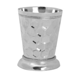 handtechindia mint julep cups for bourbon cocktail moscow mule kentucky derby classic beaded trim border made by soild brass capacity-12 ounce (silver, 1)