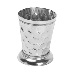 HANDTECHINDIA Mint Julep Cups For Bourbon Cocktail Moscow Mule Kentucky Derby Classic Beaded Trim Border Made by Soild Brass Capacity-12 Ounce (Silver, 1)