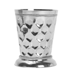 HANDTECHINDIA Mint Julep Cups For Bourbon Cocktail Moscow Mule Kentucky Derby Classic Beaded Trim Border Made by Soild Brass Capacity-12 Ounce (Silver, 1)