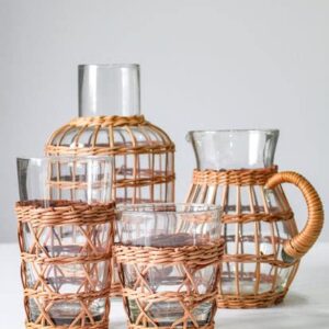 Seagrass Rattan Cage Highball Set of 6 Glassware