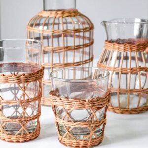 Seagrass Rattan Cage Highball Set of 6 Glassware