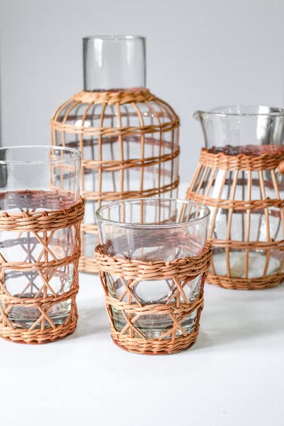 Seagrass Rattan Cage Highball Set of 6 Glassware