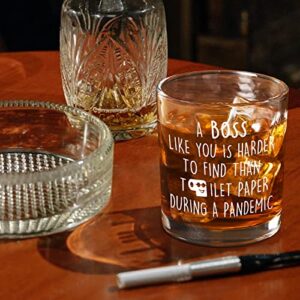 Futtumy Bosses Day Gift for Men, A Boss Like You Is Harder to Find Whiskey Glass, Funny Boss Gift Going Away Gift Farewell Gift Office Gift for Men Best Boss Manger Leader, Boss Rock Glass 10 oz