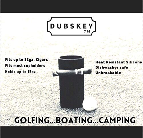 Dubskey CIGAR HOLDER CUP – Silicone Drinking Glass, Built-in Blunt Rest For Outdoors, GOLF, BOATING, CAMPING & TRAVEL, Bourbon, Whiskey, Scotch, Mixers & Cocktails (15 oz) - With Guillotine Cutter