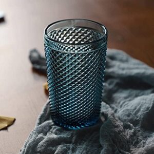 One Stop Outdoor (4-Pack) 9.5 oz Romantic Glass, Thick Heavy Premium Drinking Glasses, Vintage Hobnail Tumblers - Glassware Set for Juice, Beverages, Beer, Cocktail (Dark Blue, 4 Pack Highball)