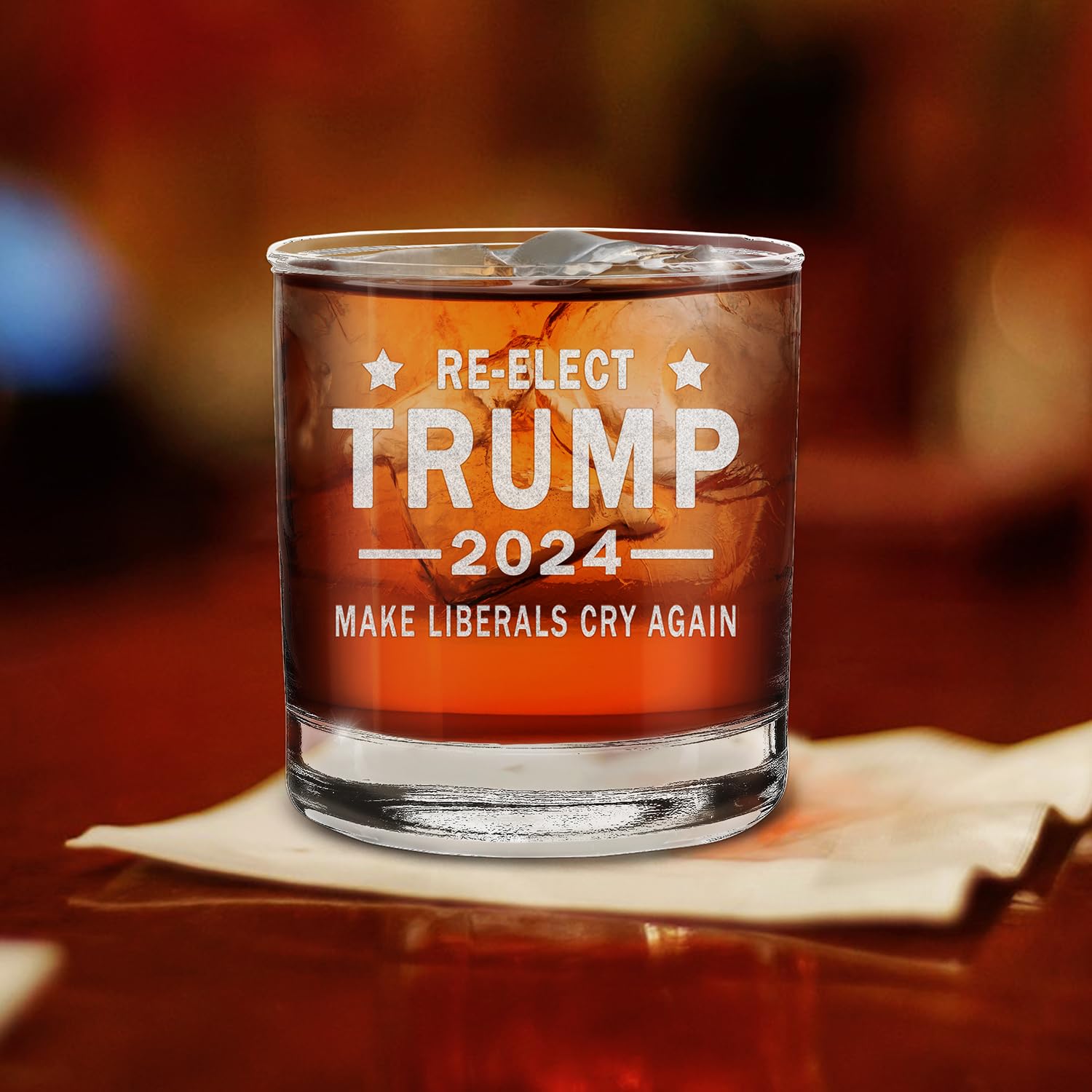 shop4ever Re-Elect Trump 2024 Make Liberals Cry Again Engraved Whiskey Glass