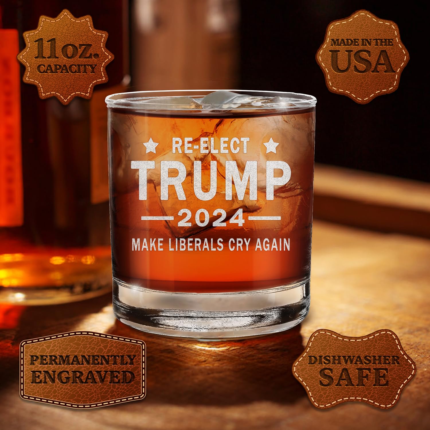 shop4ever Re-Elect Trump 2024 Make Liberals Cry Again Engraved Whiskey Glass