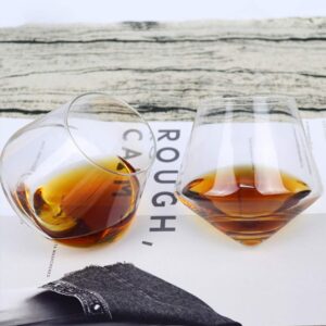 URMAGIC Rolling Whiskey Glasses, Hand-Blown Stemless Whiskey Glasses with Semi-spherical Base,8.5Oz Clear Cocktail Glasses,Whiskey Tumblers,Tumbler Down Bar Glasses,Gifts for Men