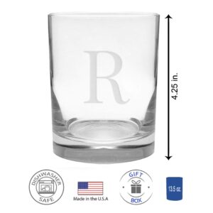 4 Piece Glass Set Engraved with R-Letter Monogram, 13.5-Ounce