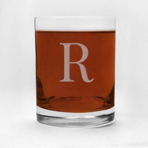 4 Piece Glass Set Engraved with R-Letter Monogram, 13.5-Ounce